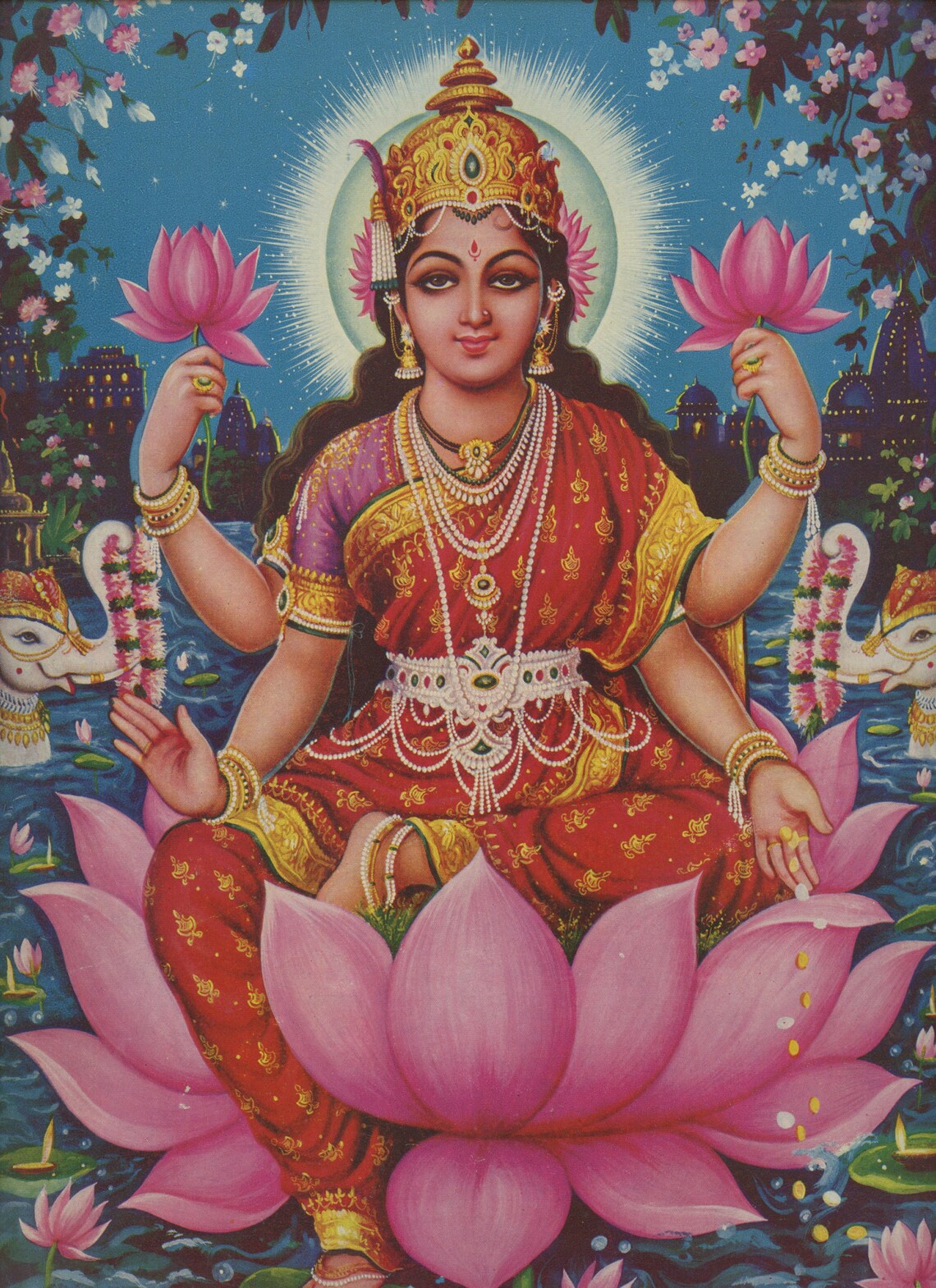 Lakshmi ... Large Vintage Indian Devotional Print - Etsy