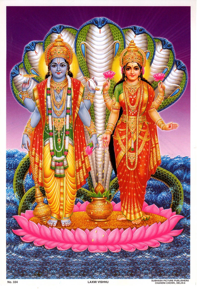 Vishnu & Lakshmi ... Smaller Vintage-style Indian Hindu Poster Print - Etsy