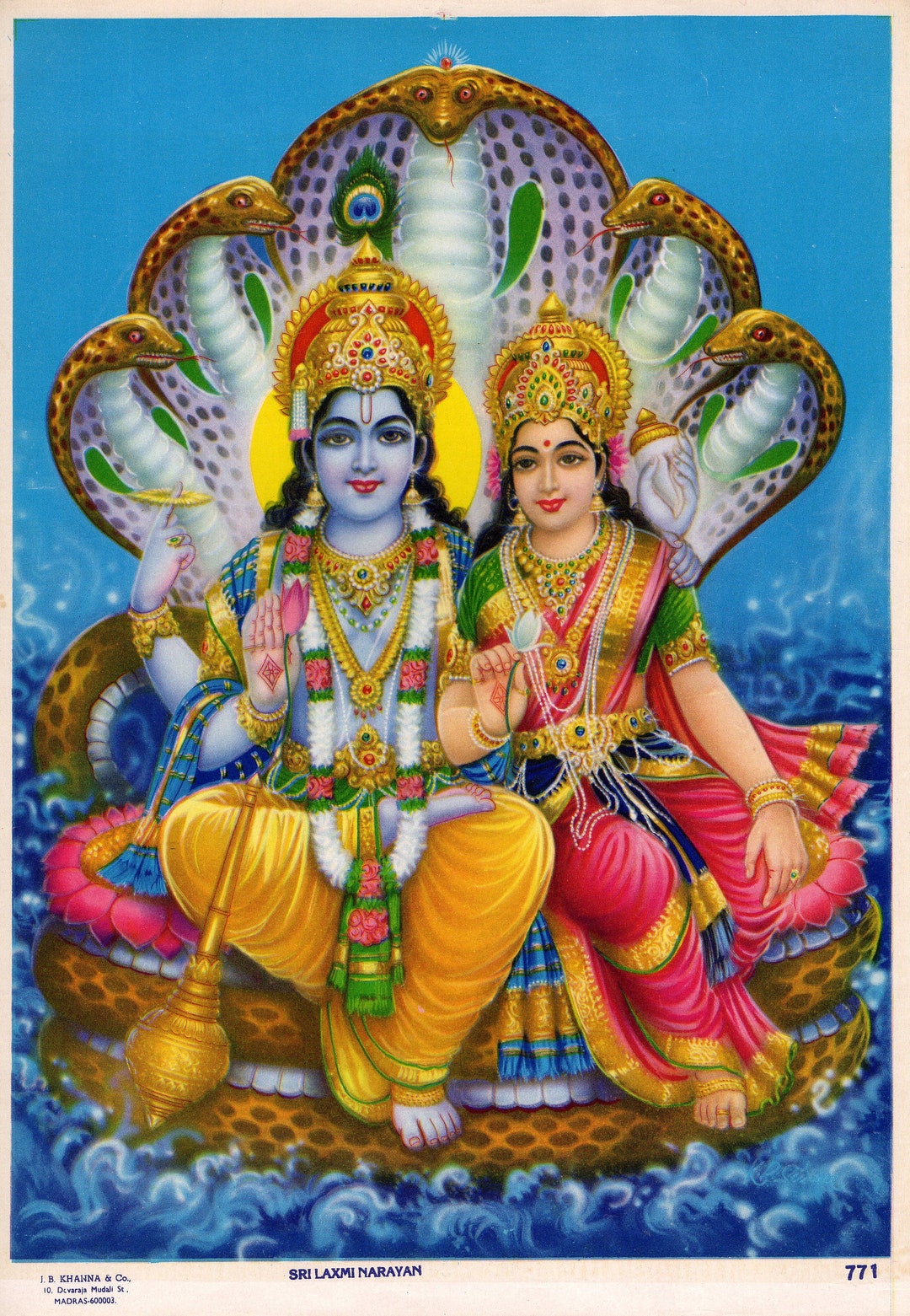 Sri Laxmi Narayan ... Vintage Indian Devotional Print - Etsy