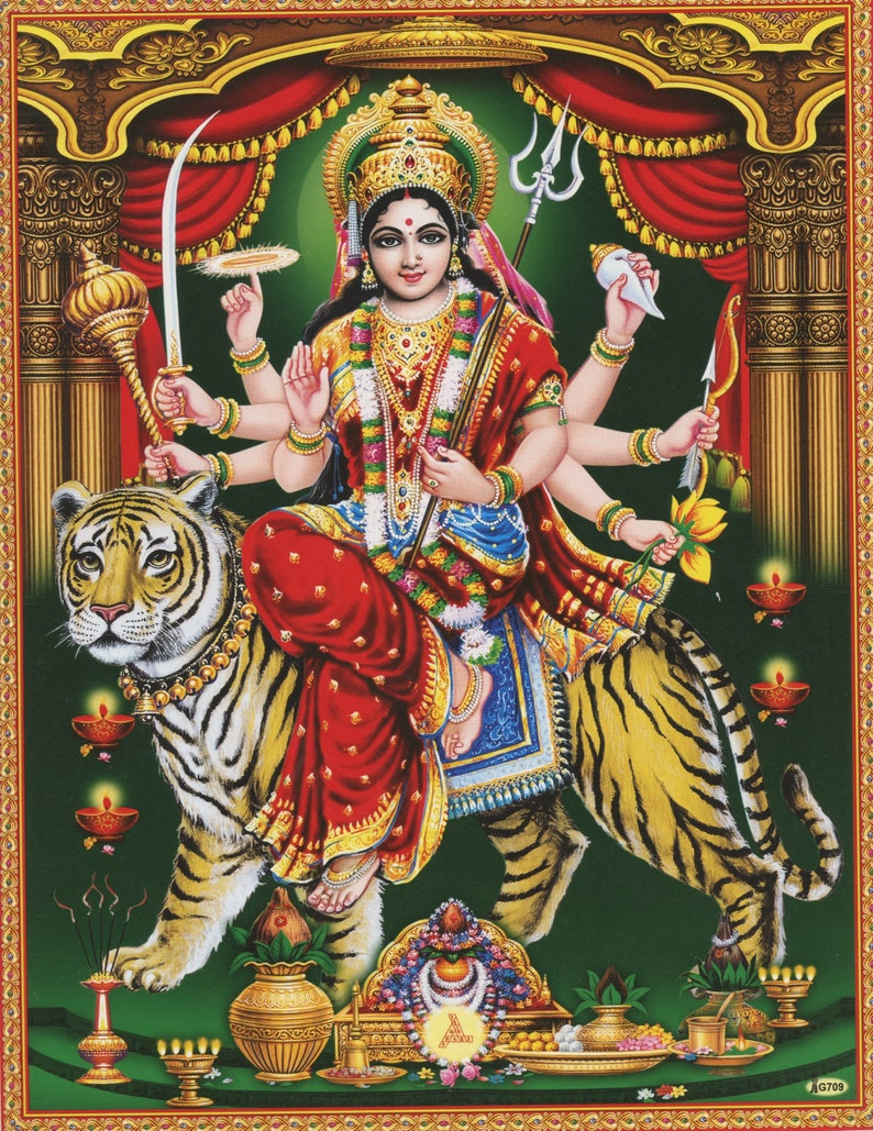 Durga ... Vintage-style Indian Devotional Print | Etsy