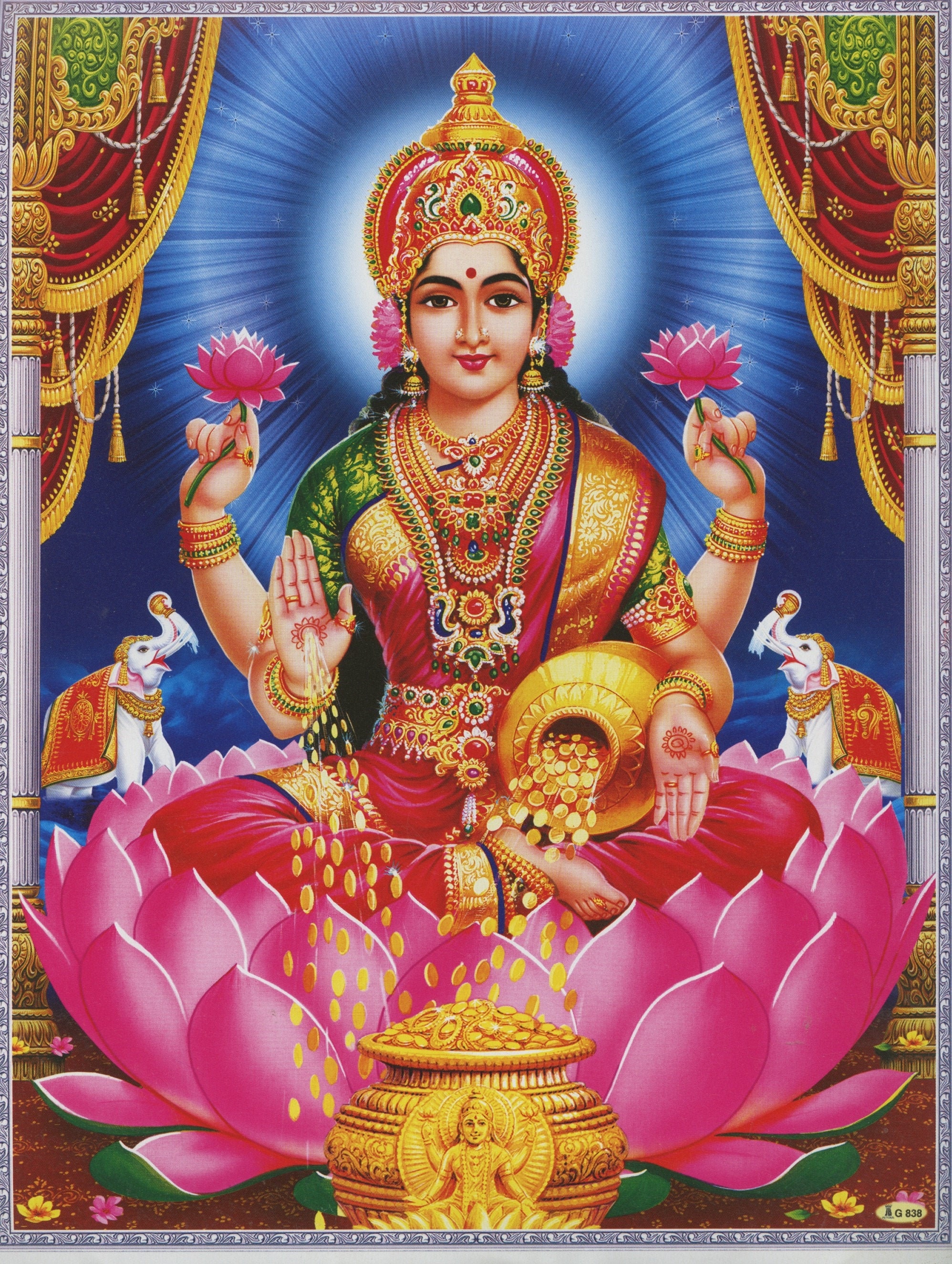 Lakshmi Vintage-style Indian Hindu devotional poster print Prints ...