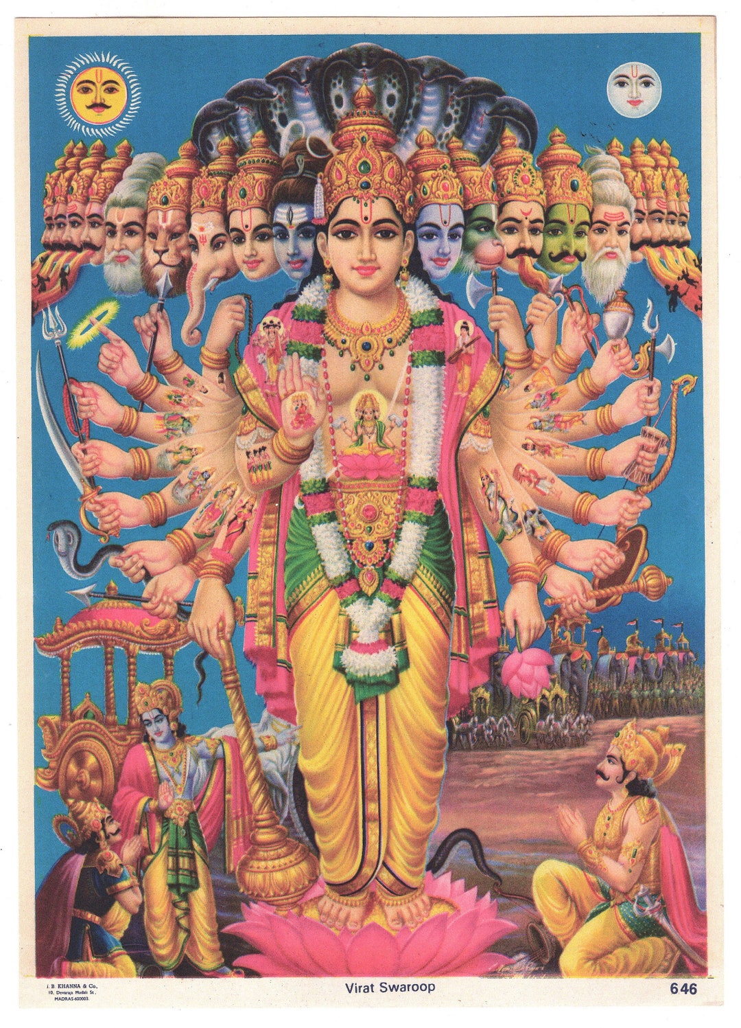 Krishna, Virat Swaroop ... Contemporary Reprint of Vintage Indian Print ...