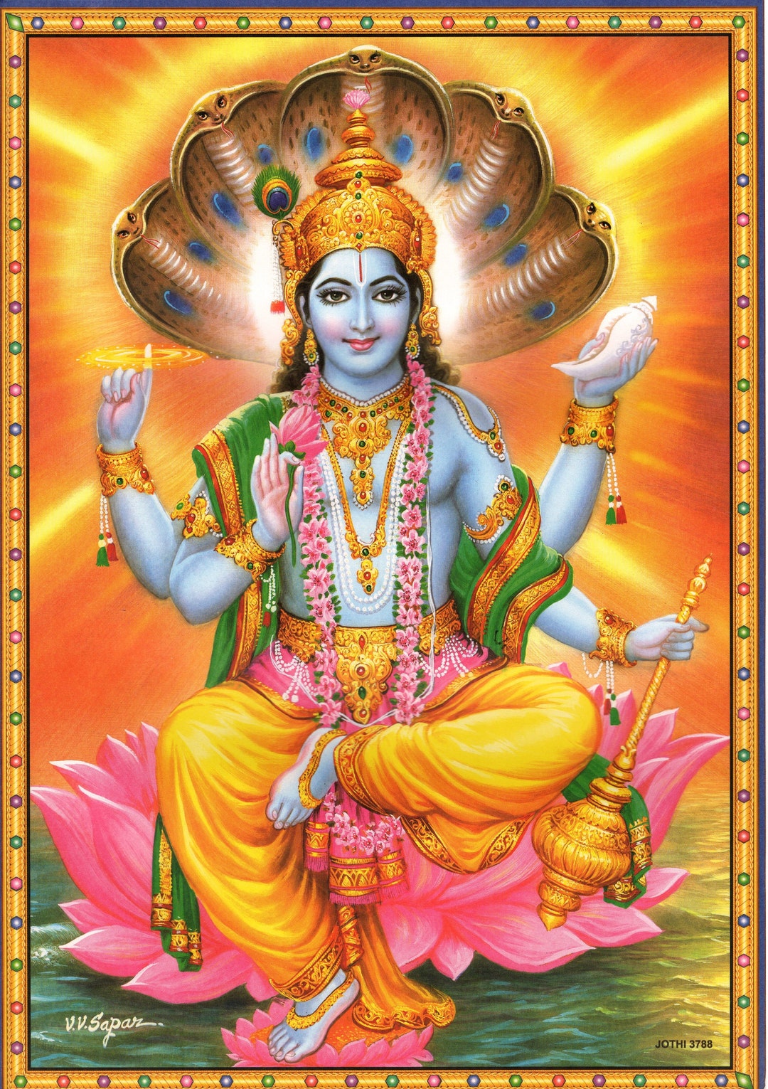 Vishnu Art, Vishnu - Vintage-style Indian Hindu Devotional Poster Print ...