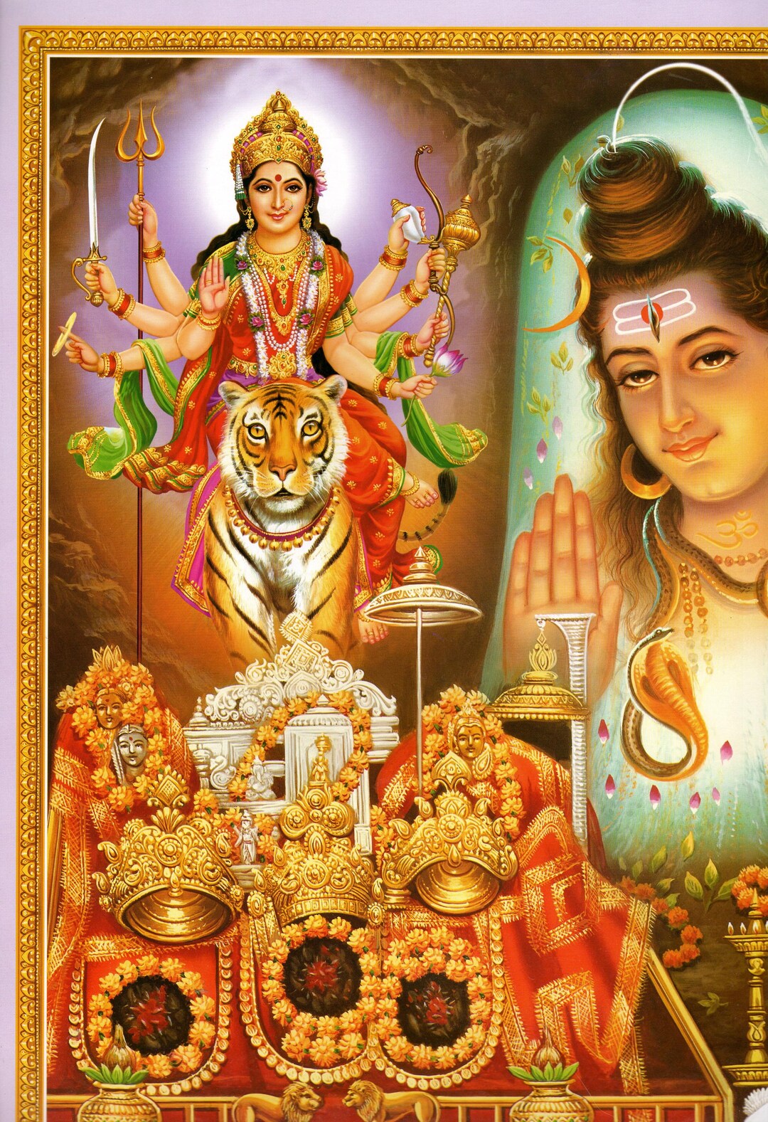 Durga & Shiva - large Indian Hindu Devotional Poster Print - Etsy