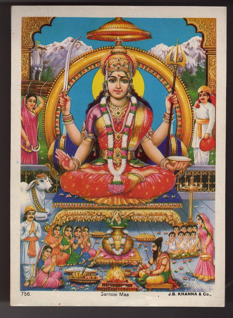 Santoshi Maa ... Small Vintage Indian Hindu Devotional Poster Print - Etsy