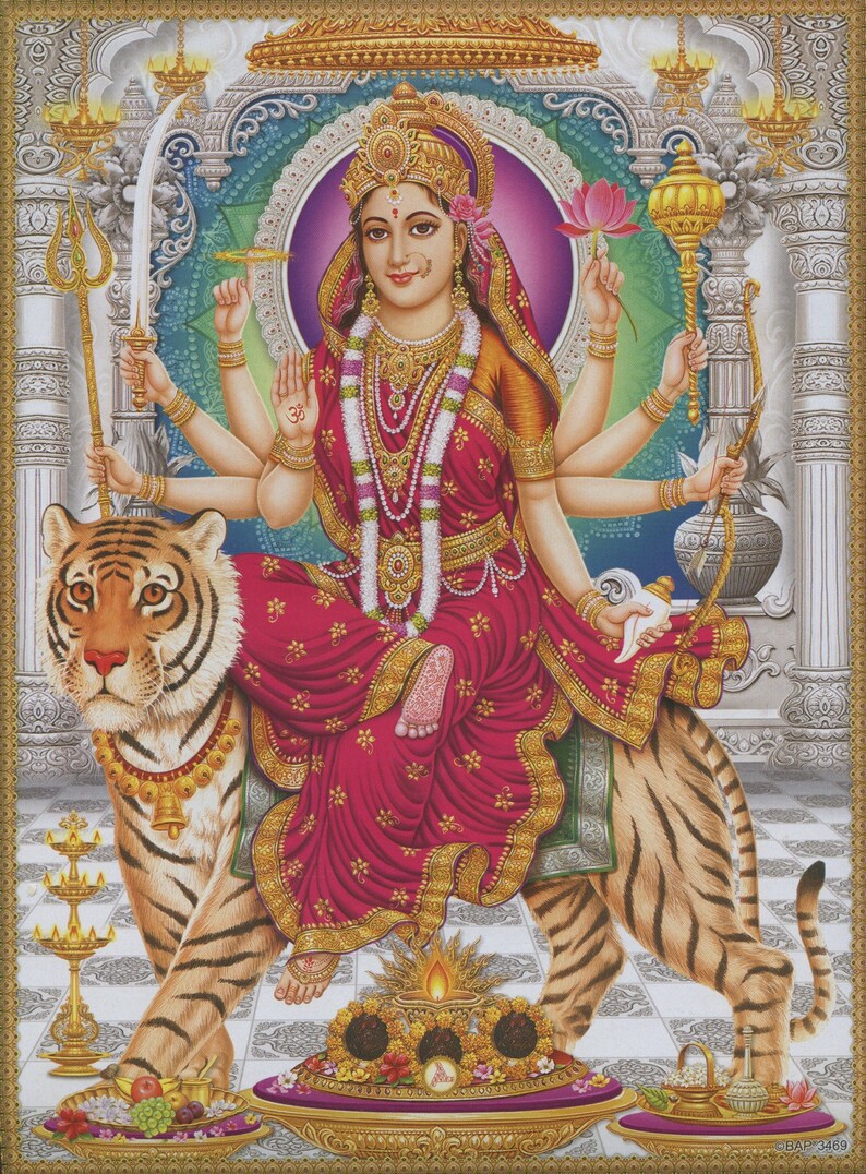 Durga ... Vintage-style Indian Devotional Print - Etsy