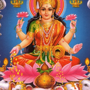 Lakshmi large Vintage-style Indian Hindu Devotional Poster Print - Etsy
