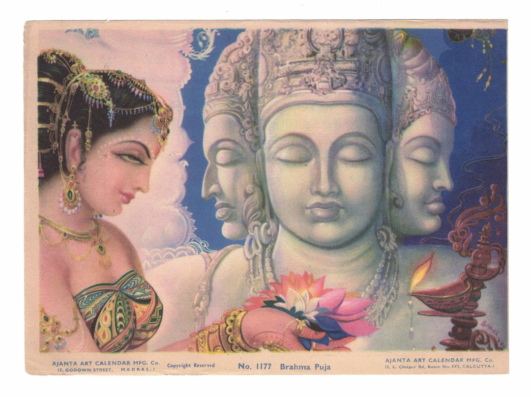 Brahma Puja ... Contemporary Reprint of Vintage Indian Print. - Etsy