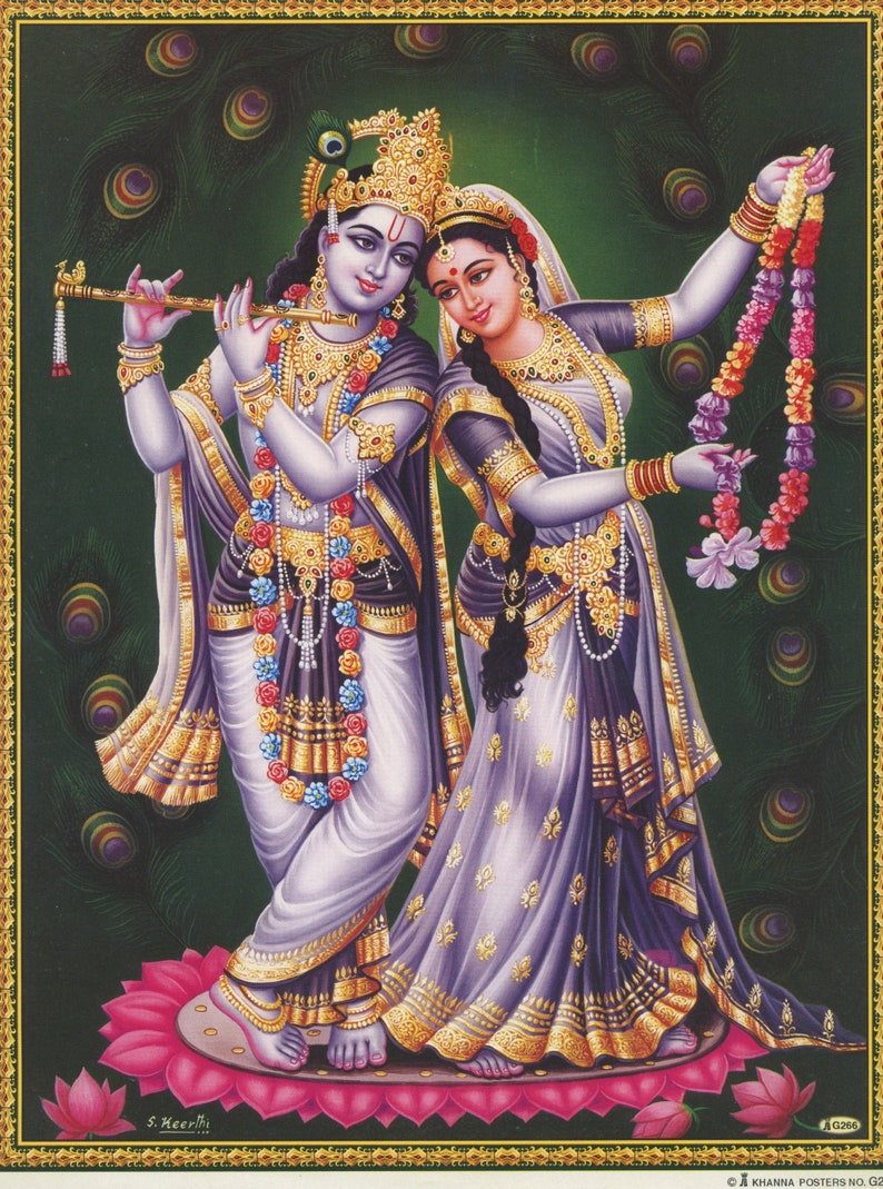 Krishna & Radha vintage-style Indian Devotional Print - Etsy