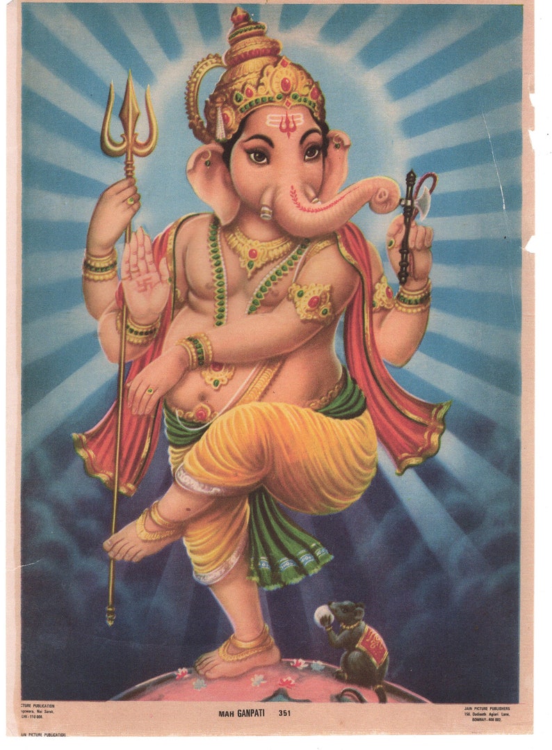 Ganesh ... Contemporary Reprint of Vintage Indian Print. - Etsy