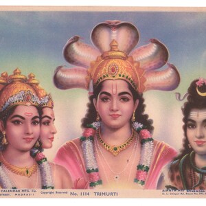 The Trimurti - contemporary Reprint of Vintage Indian Hindu Devotional ...
