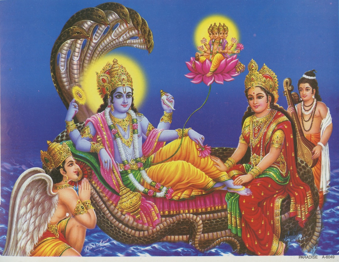 Vishnu Vintage-style Indian Hindu Devotional Poster Print - Etsy