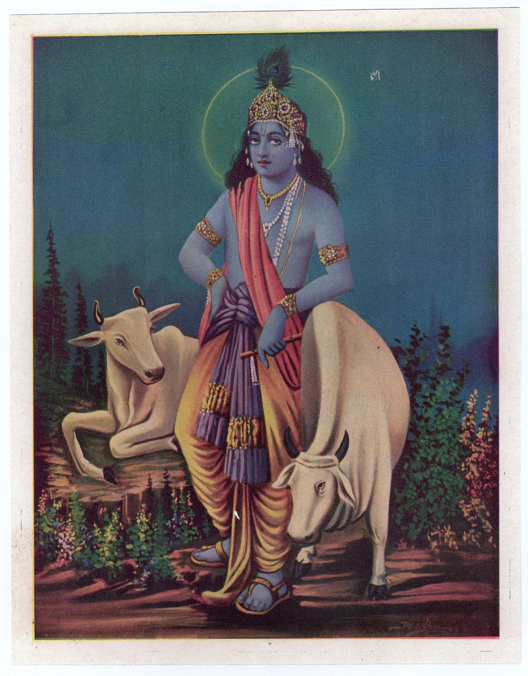 Lord Krishna ... Contemporary Reprint of Vintage Indian Print. - Etsy