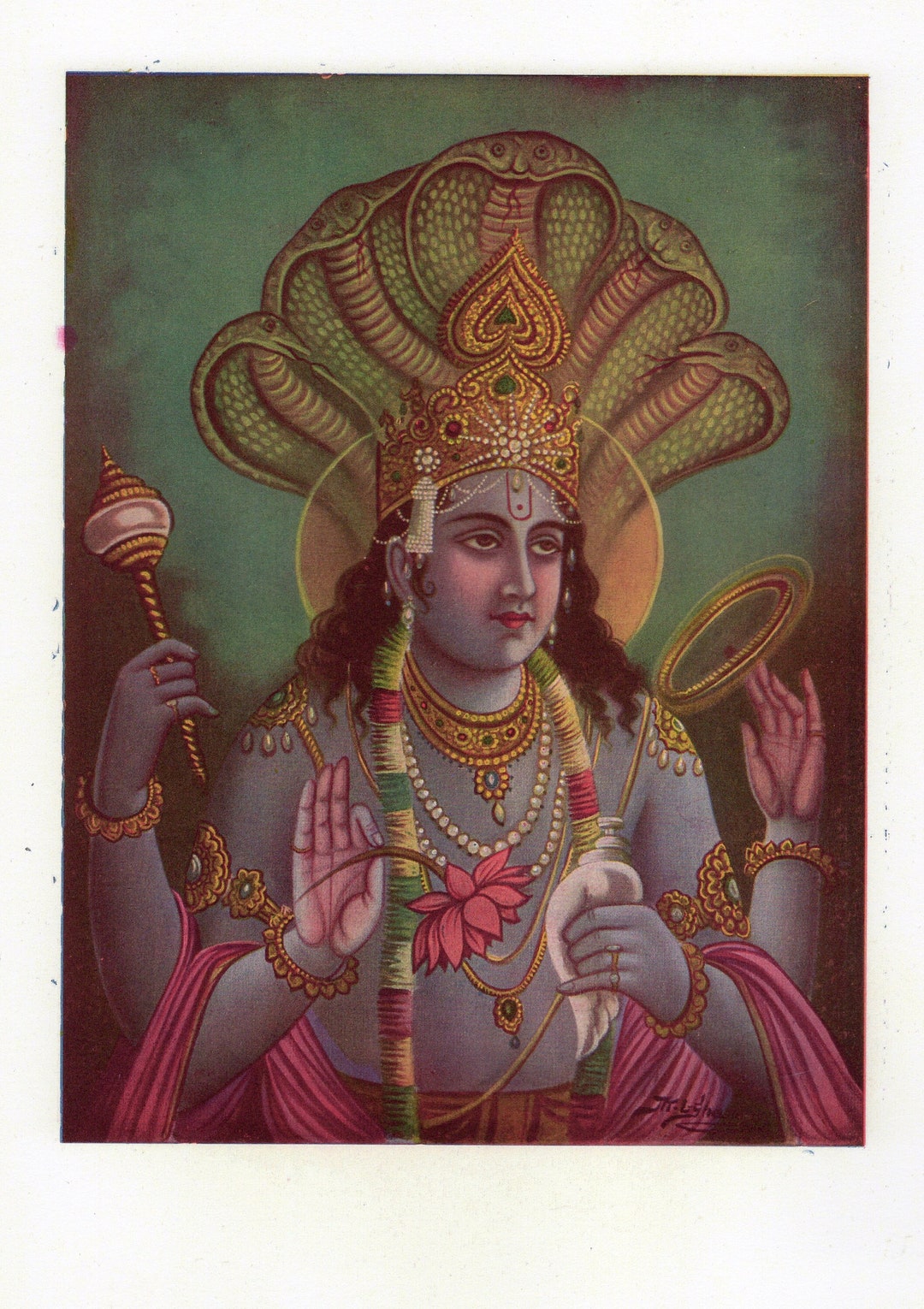 Vishnu .... Large Contemporary Reprint of Vintage Indian Print. - Etsy