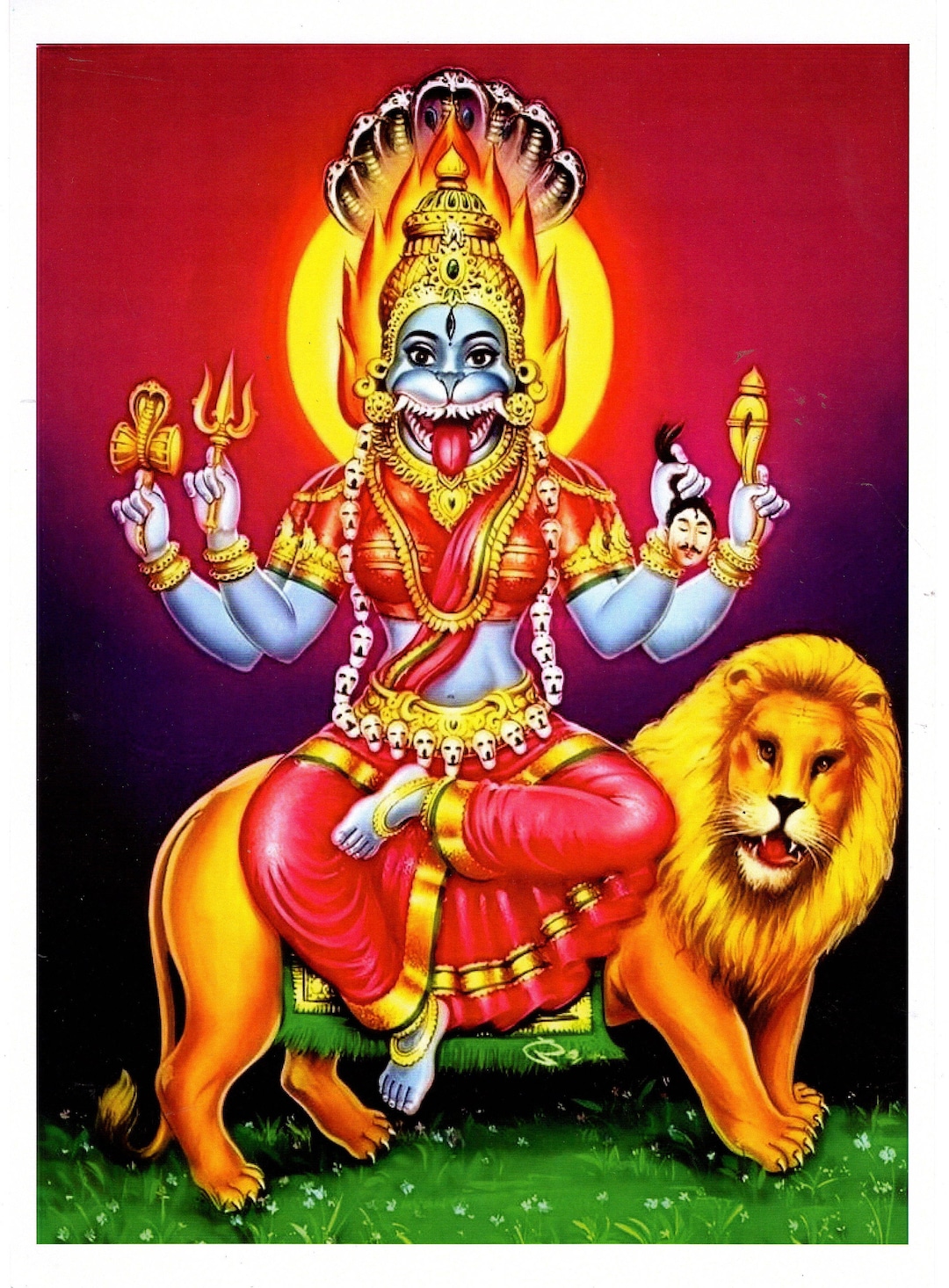 Goddess Narasimhi Mata ... Vintage-style Indian Hindu Devotional Print ...