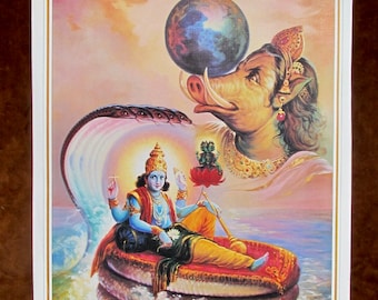 Vishnu Large Vintage-style Indian Hindu Devotional Poster - Etsy