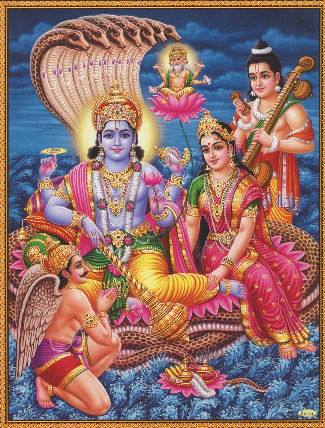 Vishnu Art Vishnu & Lakshmi Vintage-style Indian Hindu | Etsy