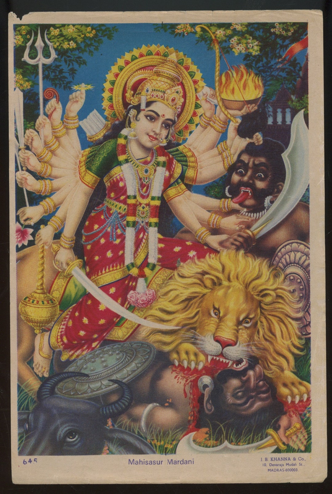 Mahishasur Mardini ... Estampado devocional indio vintage - Etsy España