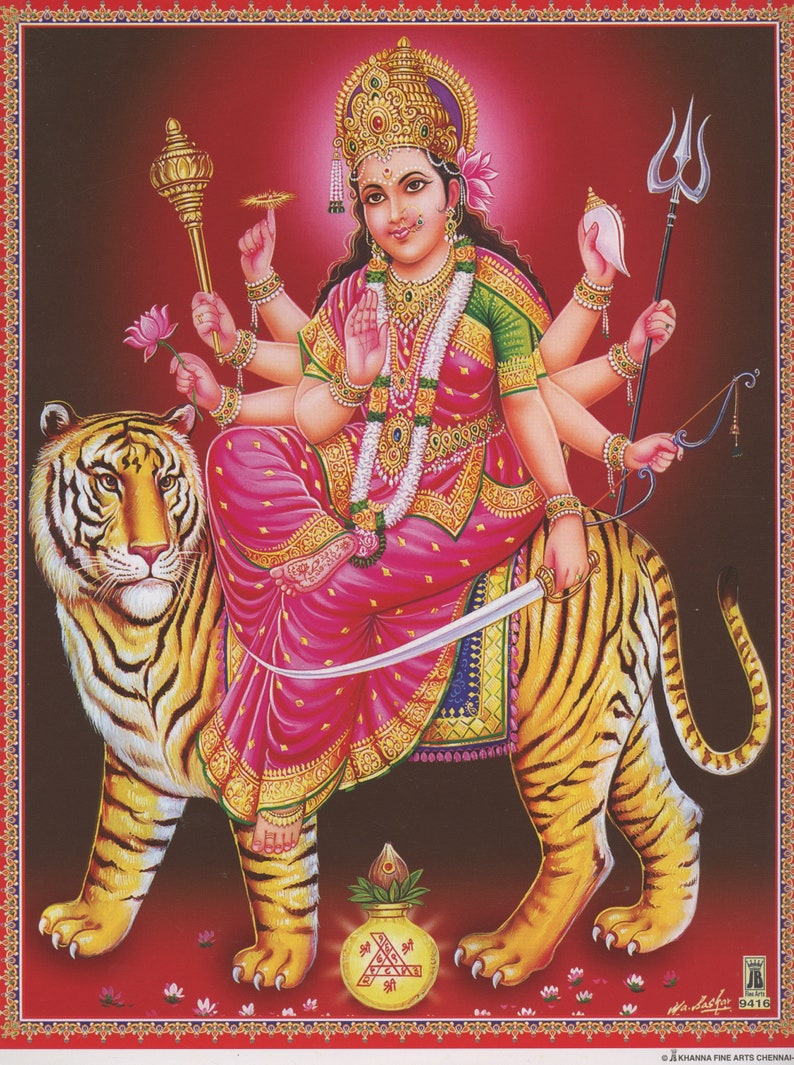 Durga ... Vintage-style Indian Hindu Devotional Print - Etsy