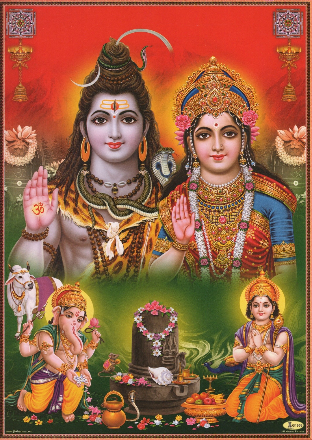 Shiva & Parvati ... Large Vintage-style Indian Hindu Devotional Poster ...