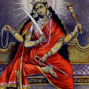 Goddess Matangi Devi ... Vintage-style Indian Hindu Devotional Print ...