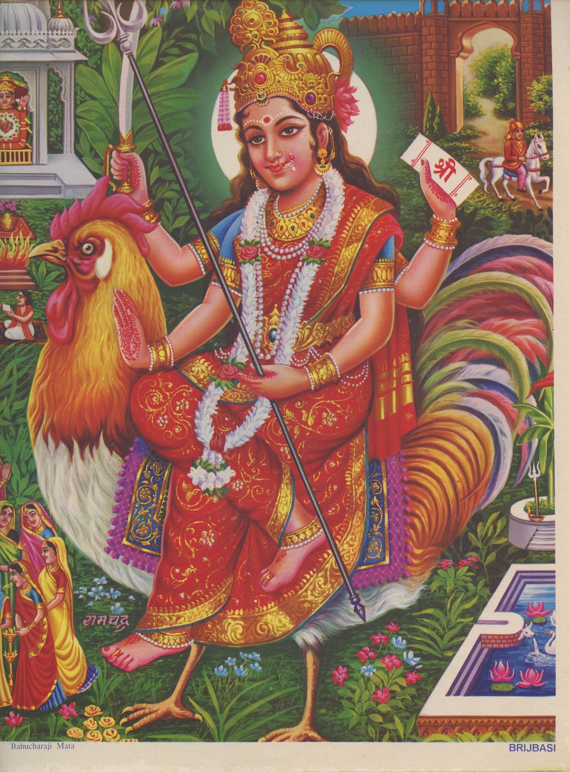 Bahucharaji Mata ... Large Vintage Indian Hindu Devotional - Etsy
