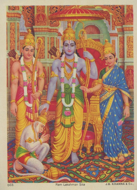 Rama & His Family With Hanuman ... Small Vintage Indian | Etsy