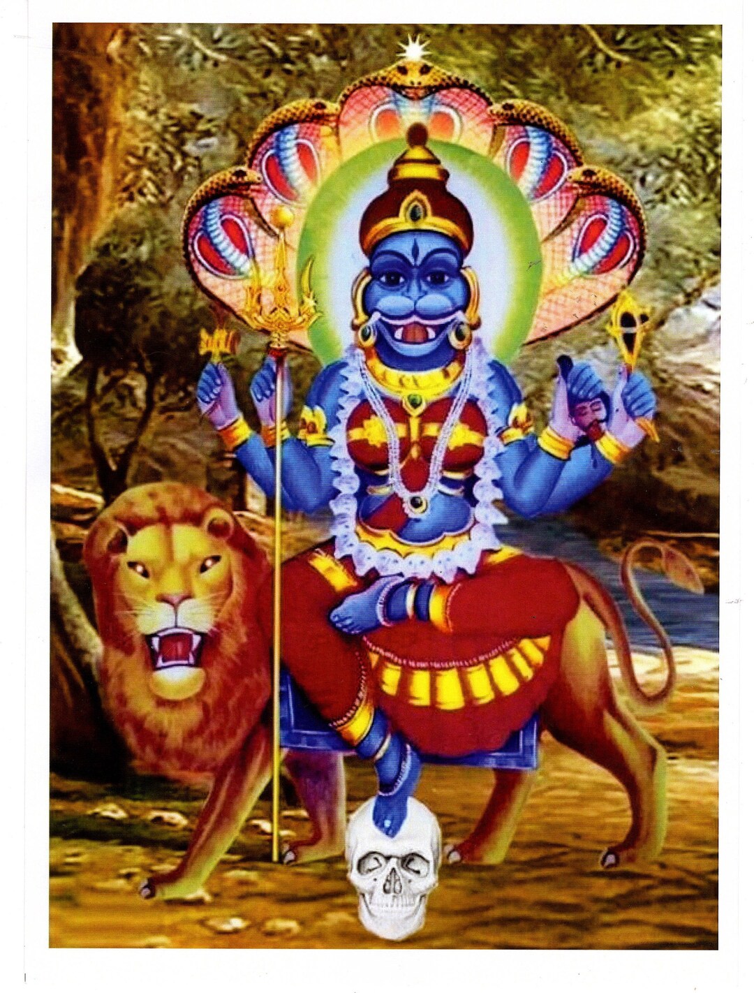 Goddess Narasimhi Mata ... Vintage-style Indian Hindu Devotional Print ...