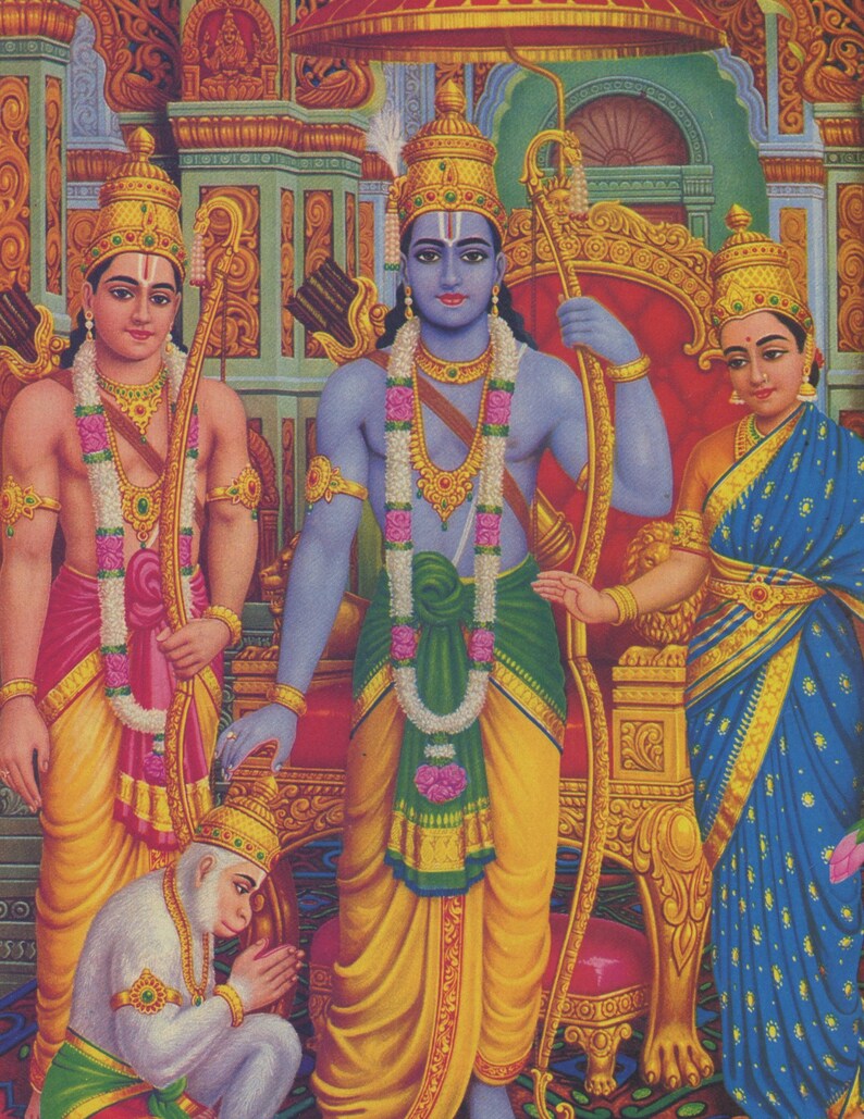 Rama & His Family With Hanuman ... Small Vintage Indian - Etsy