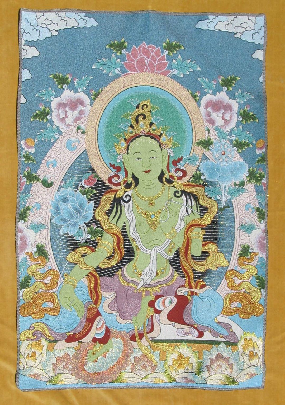 Green Tara - very Large Tibetan Thanka Silk Cloth Embroidery. - Etsy