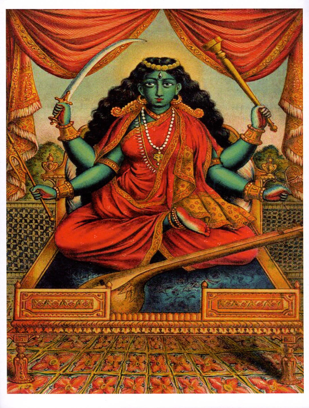 Goddess Matangi Devi ... Vintage-style Indian Hindu Devotional Print ...