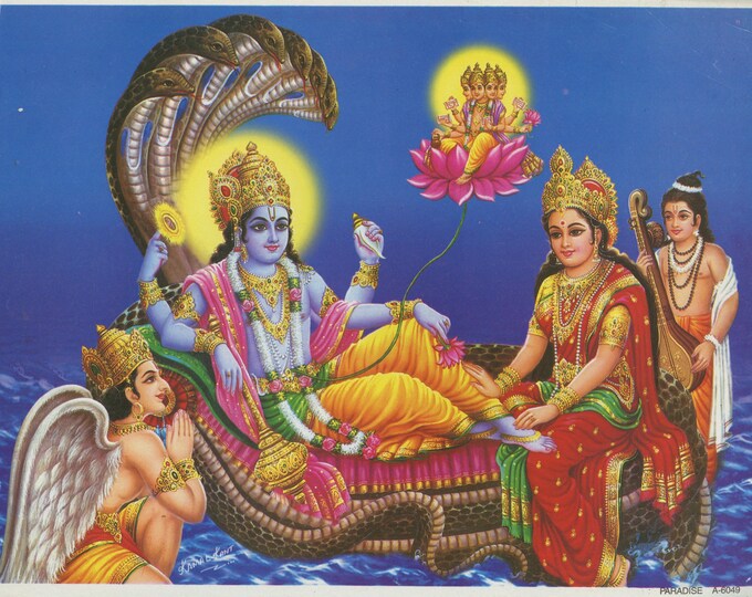 Vishnu Art, Vishnu Vintage-style Indian Hindu Devotional Poster Print ...