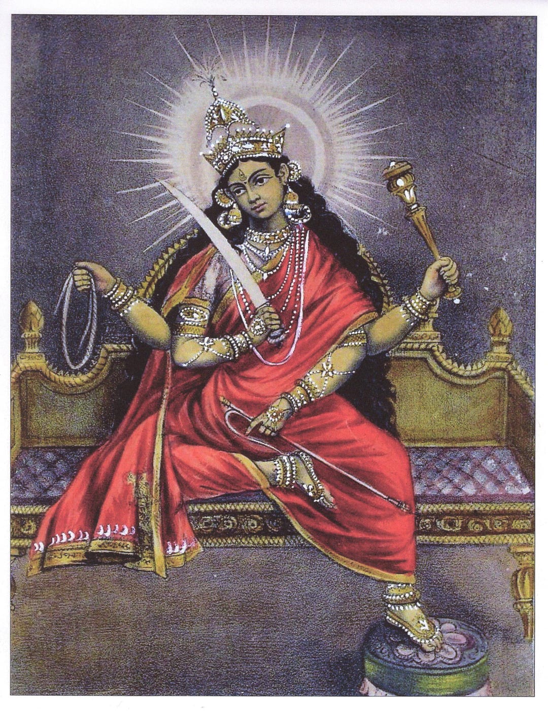 Goddess Matangi Devi ... Vintage-style Indian Hindu Devotional Print ...