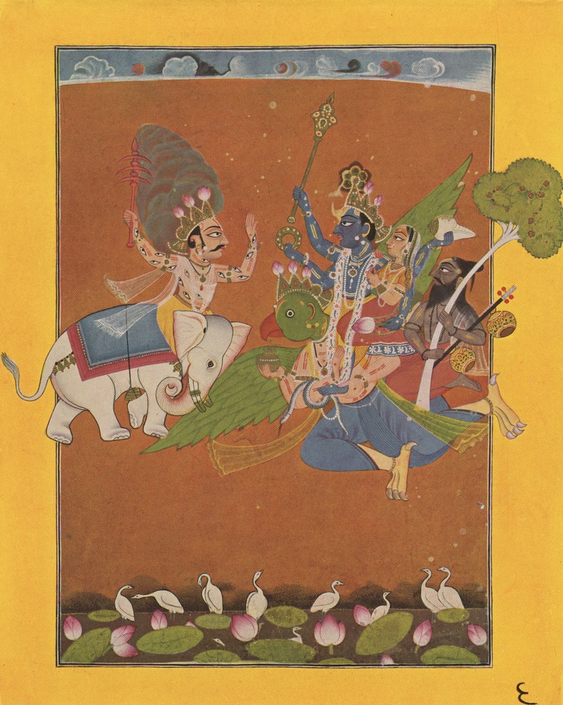 Indian Miniature Painting Krishna Bringing the Parijata From - Etsy