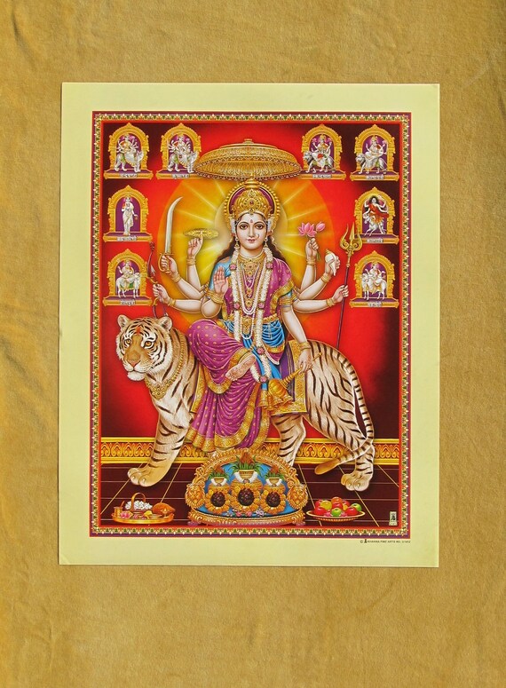 Durga ... Large Vintage-style Indian Hindu Devotional Print - Etsy