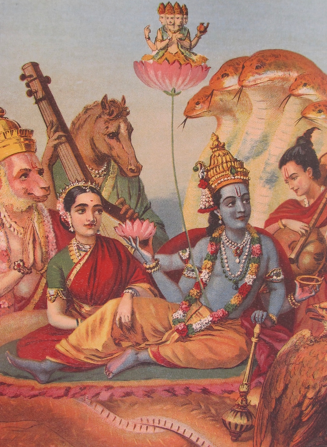 Vishnu Art, Vishnu Reclining on the Snake & Krishna and the Gopis ...