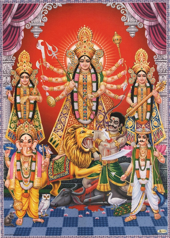 Durga as the Slayer of the Buffalo Demon ... Large - Etsy India