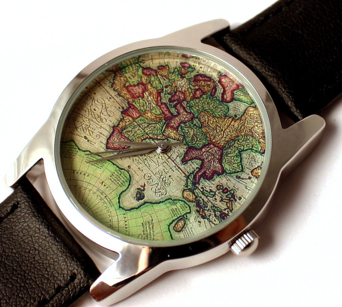 World Map Watch, Antique Map Watchmontre Hommerelojes Hombreuhr ...