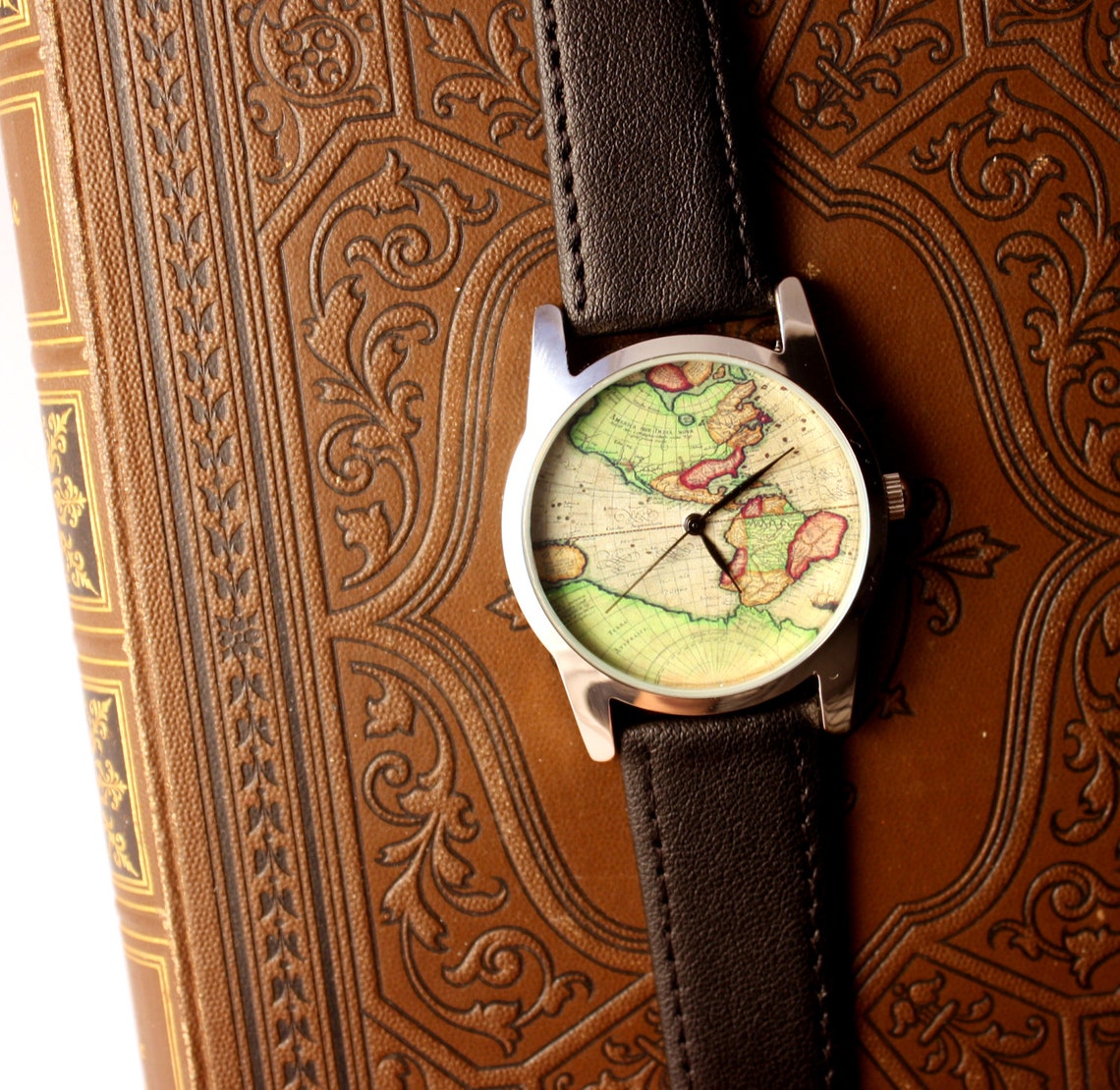 World Map Watch Antique Map of Americamontre Hommerelojes - Etsy