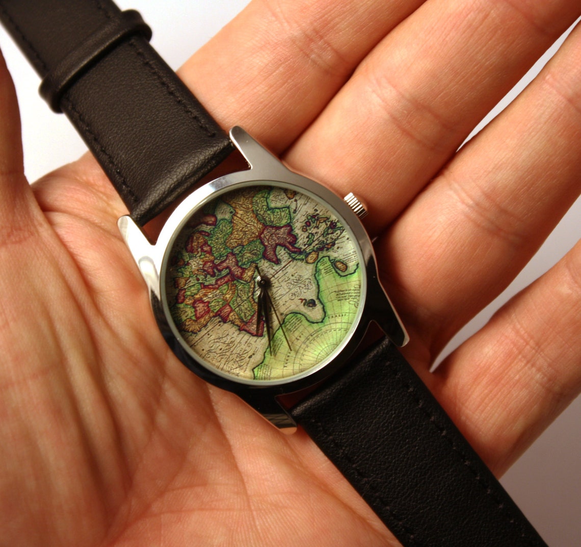 World Map Watch Antique Map Watchmontre Hommerelojes - Etsy