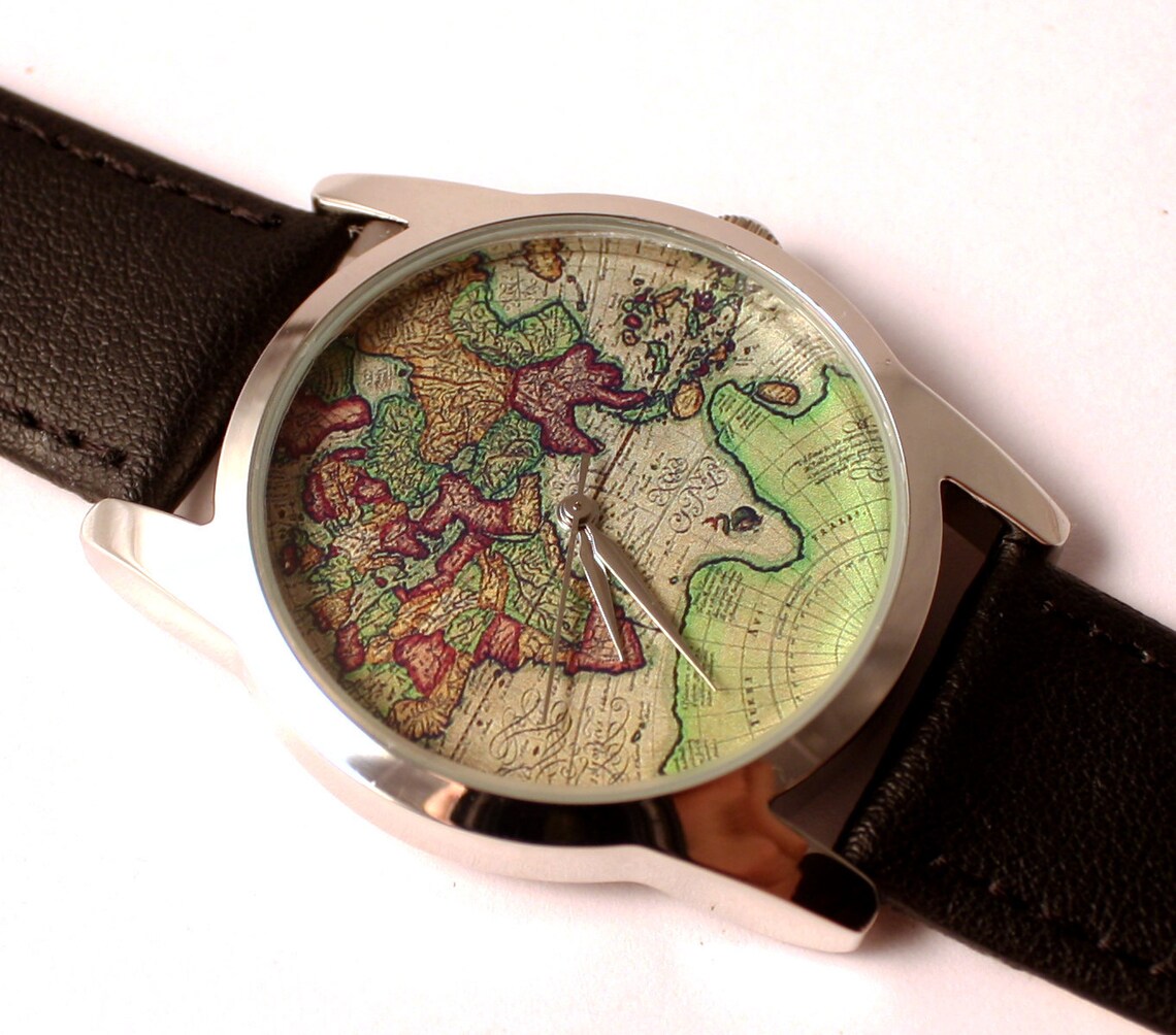World Map Watch, Antique Map Watchmontre Hommerelojes Hombreuhr ...