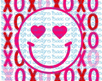 PNG Digital Download | XOXO | Retro | Smiley | Stars | Valentine's Day ...