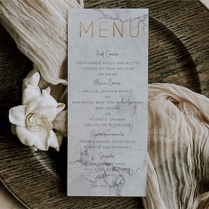 Menu Editable Template Instant Download White Marble and Gold Dinner ...