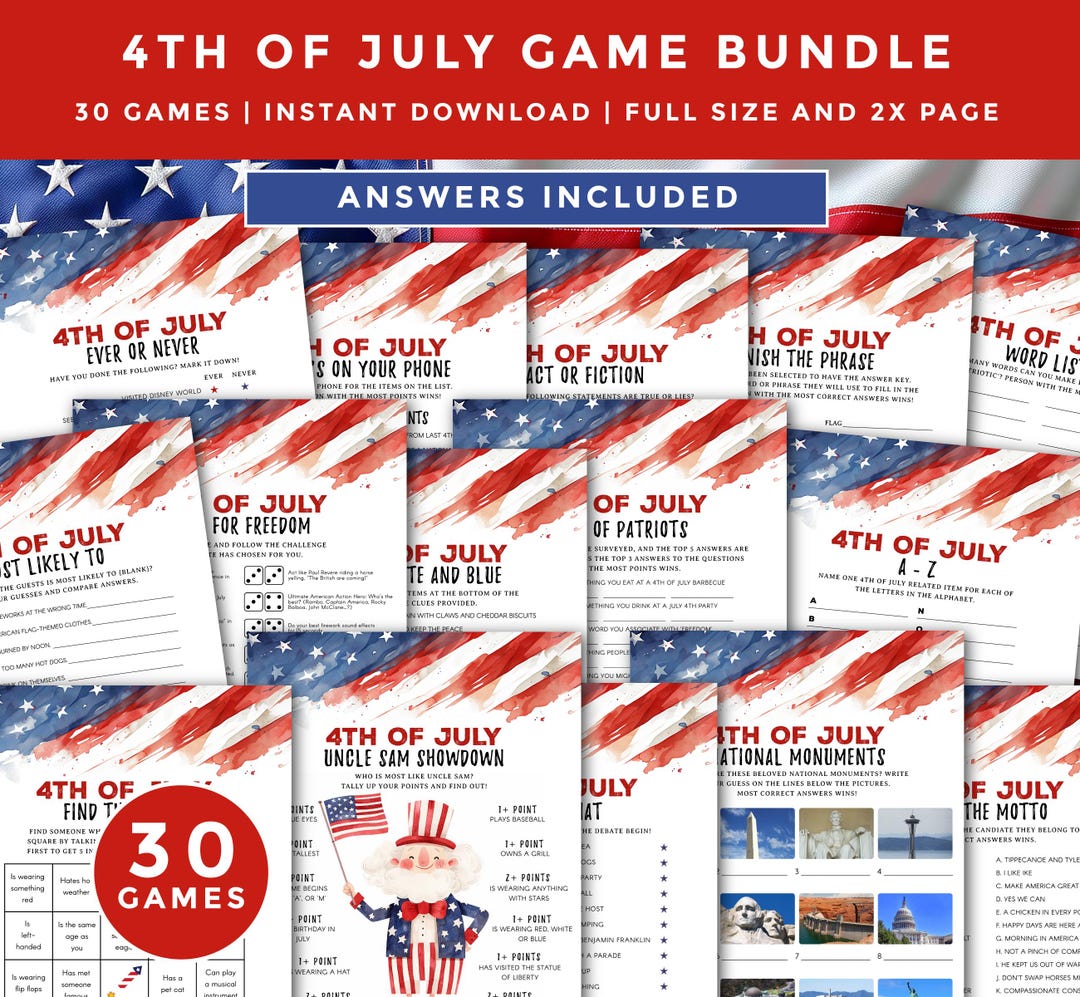4th of July Game Bundle: 30 Patriotic Party Activities (instant ...