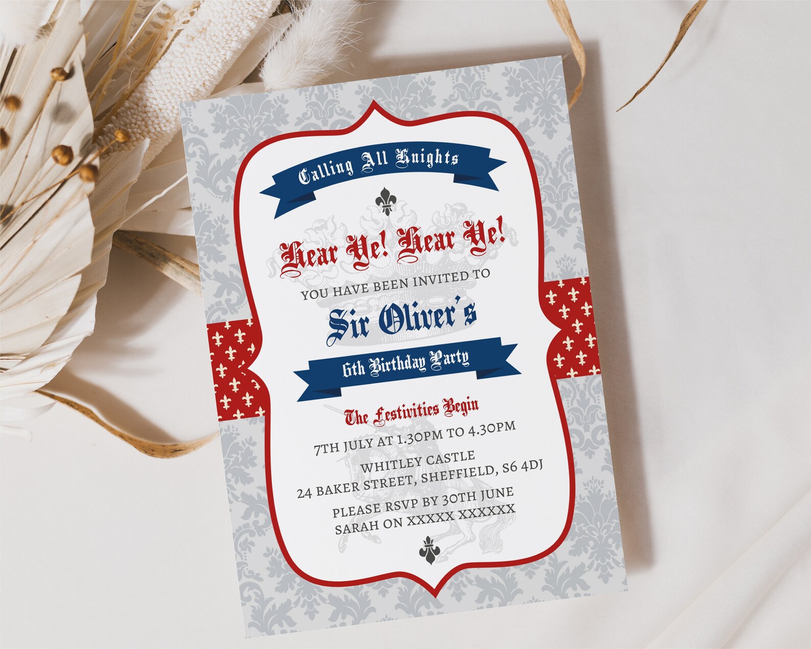 Knight Birthday Invitation, Editable Template Instant Download 5 X 7 ...