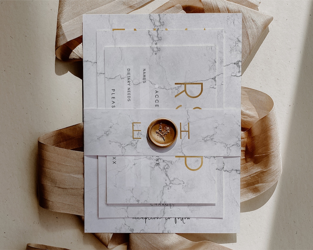 Marble With Gold Wedding Invitation, Editable Template Instant Download ...