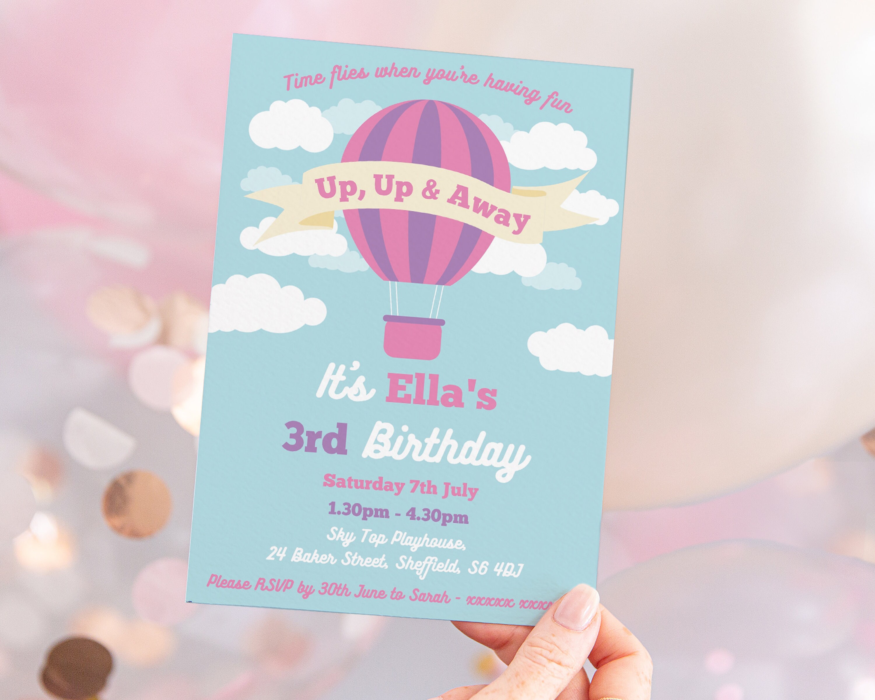 Hot Air Balloon Birthday Invitation, Editable Download Instant Download ...