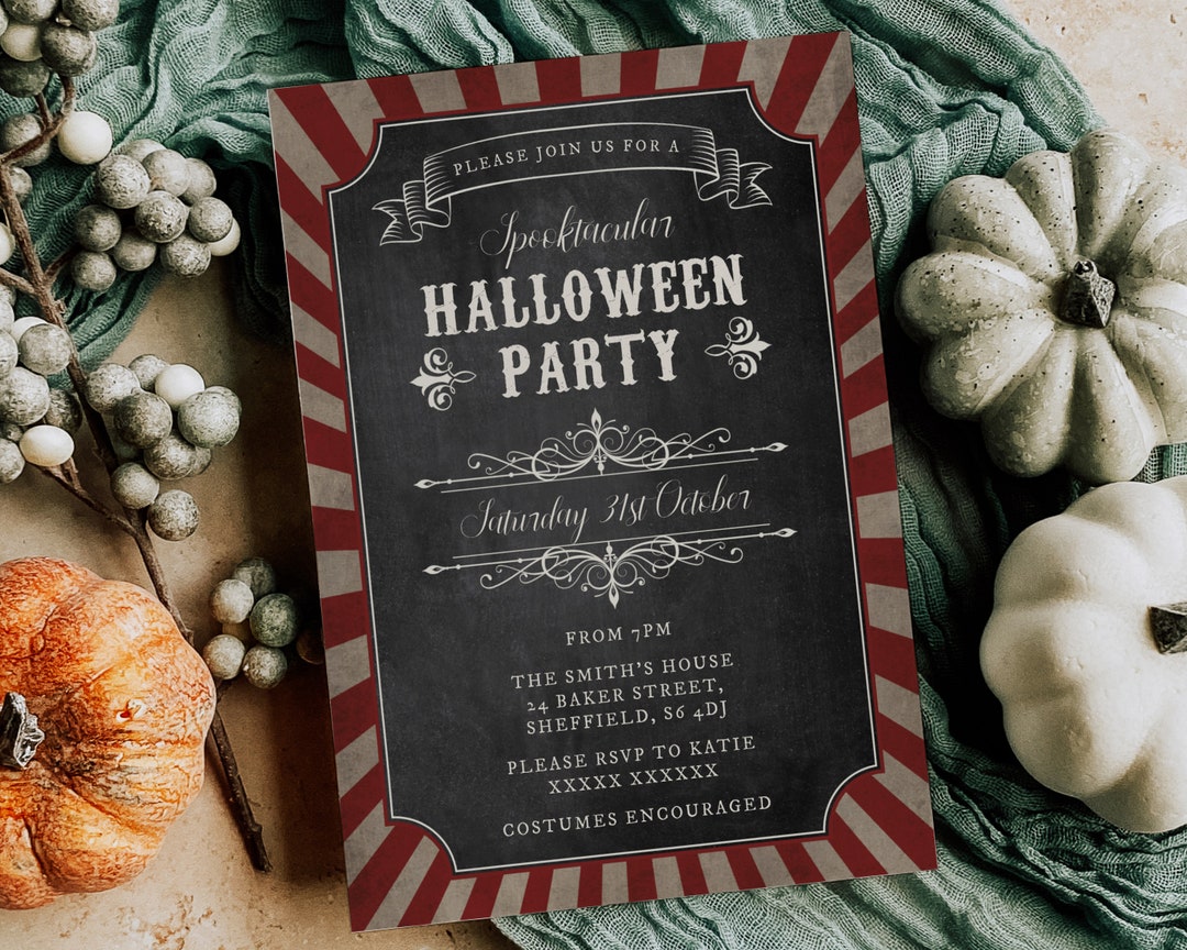 Horror Circus Halloween Party Invitation: Editable Template (5x7 ...