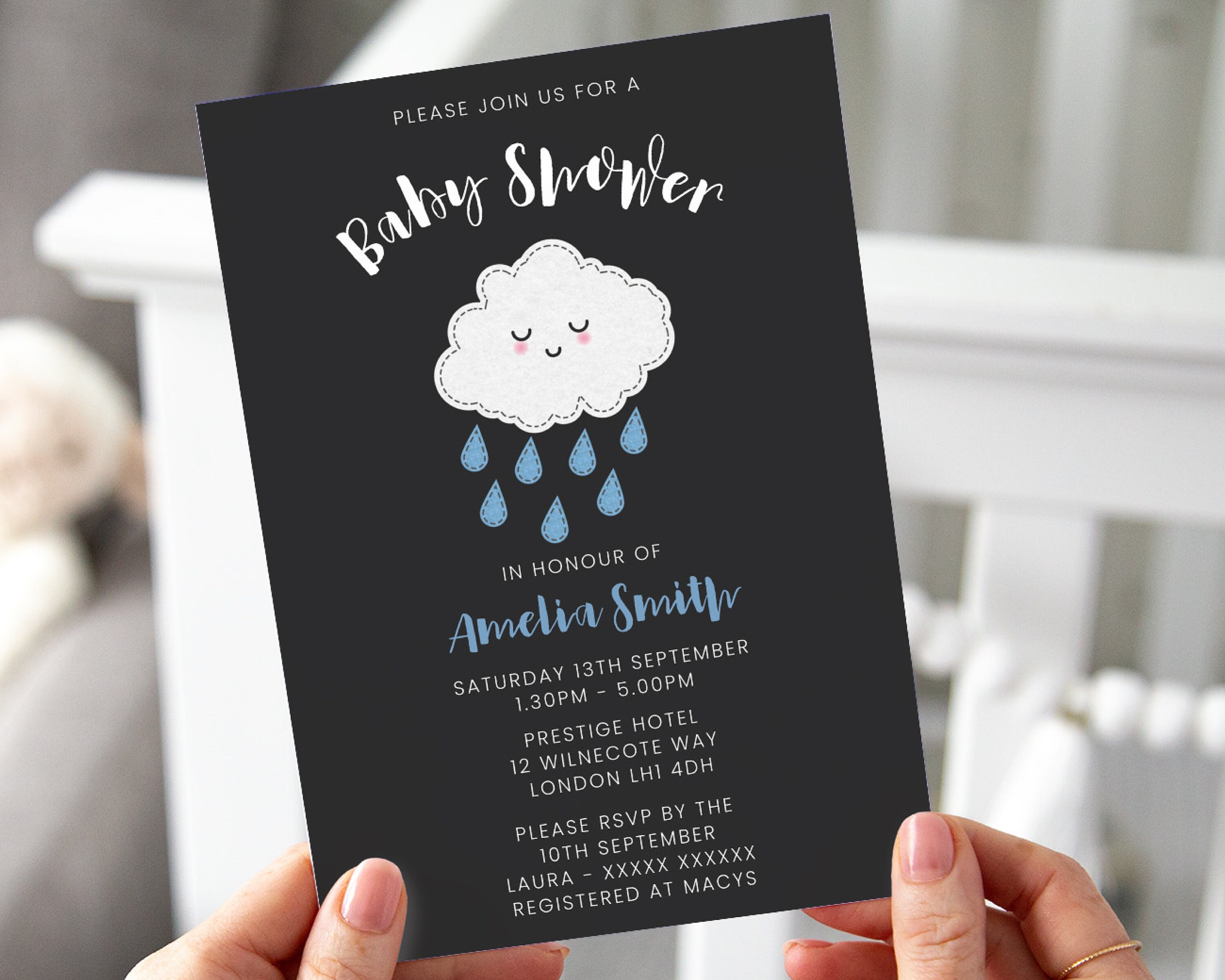 Rain Cloud Baby Shower Invitation, Editable Template Instant Download 5 ...