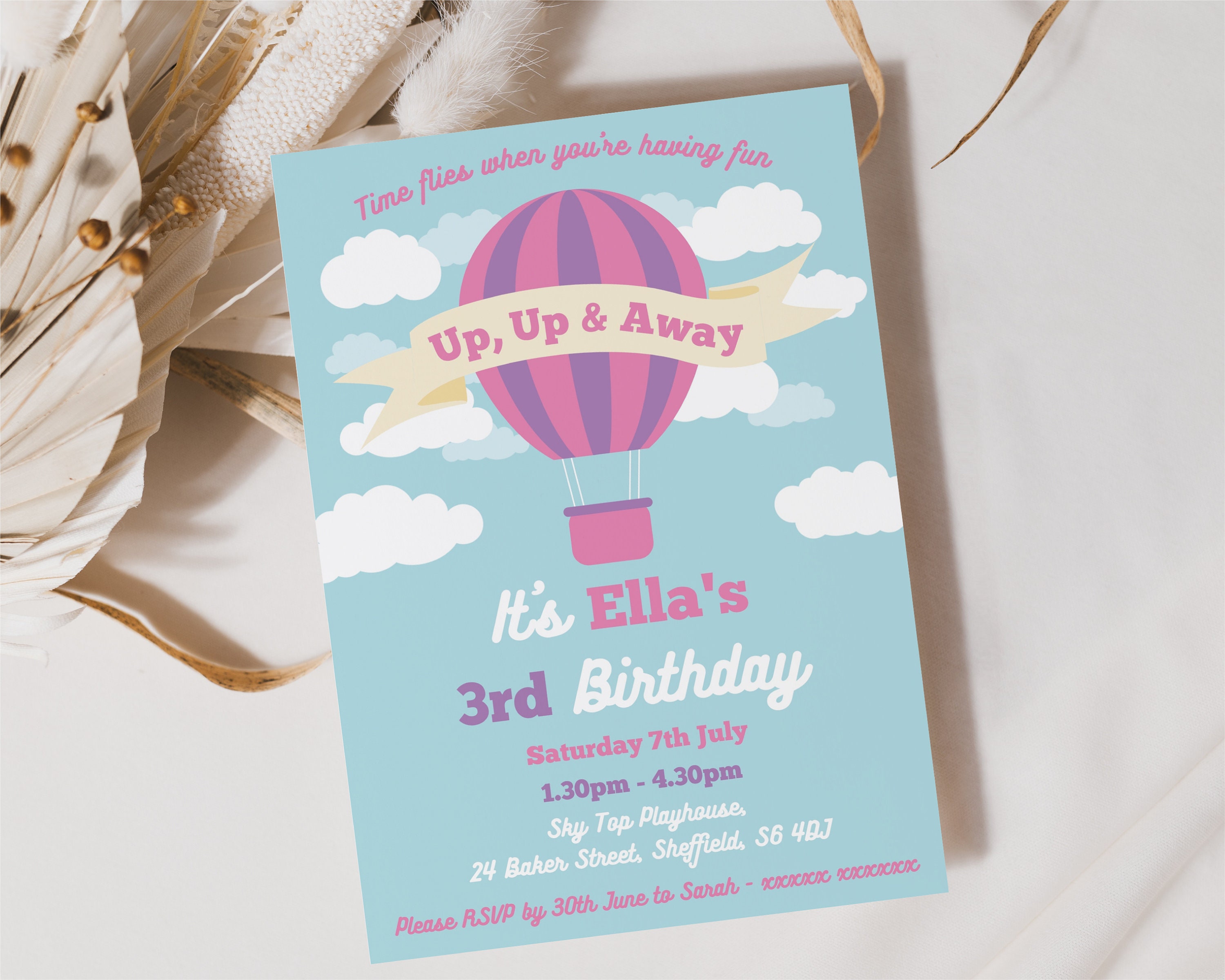 Hot Air Balloon Birthday Invitation Editable Download Instant - Etsy